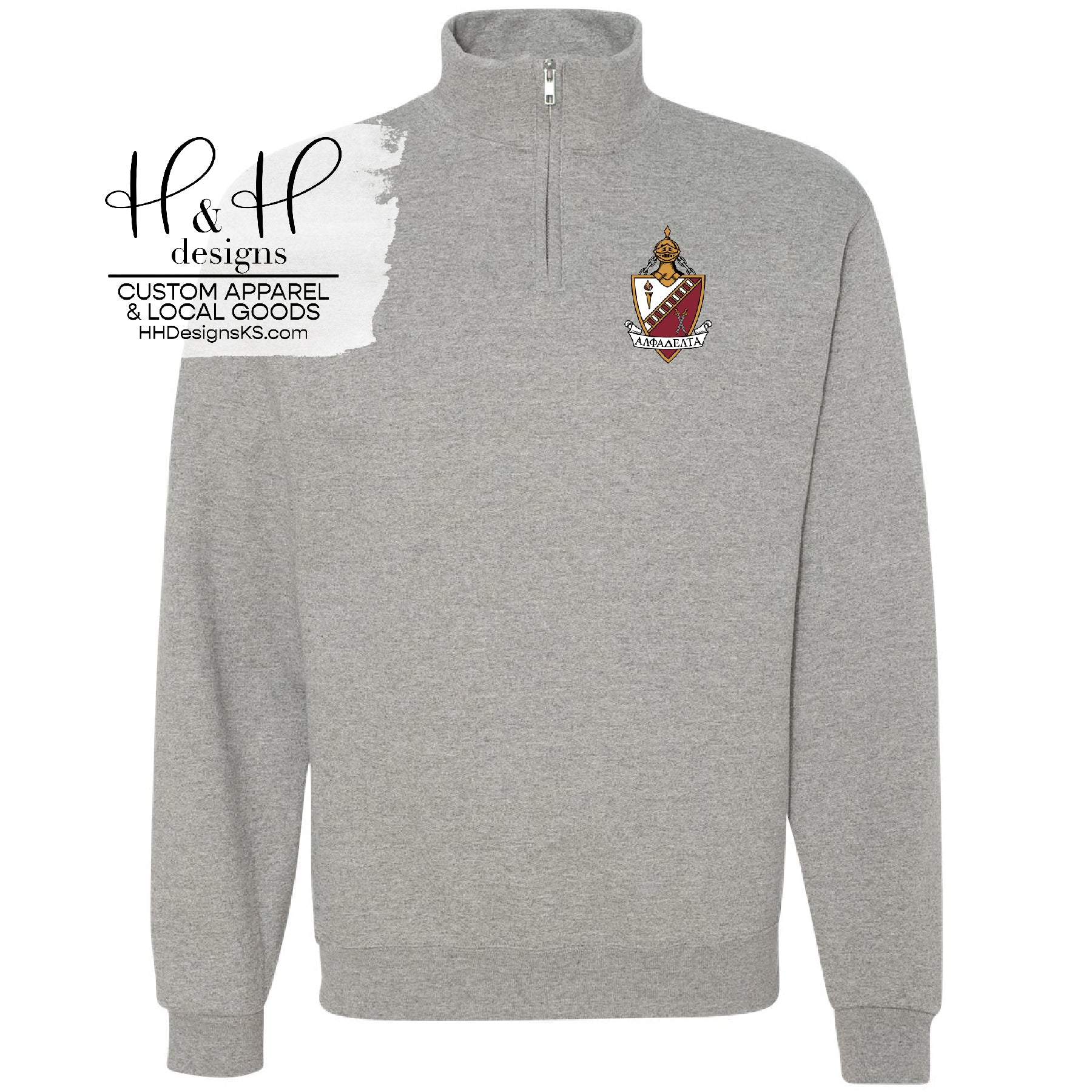 Alpha Delta Crest - Quarter Zip Sweatshirt – H&H Designs LLC