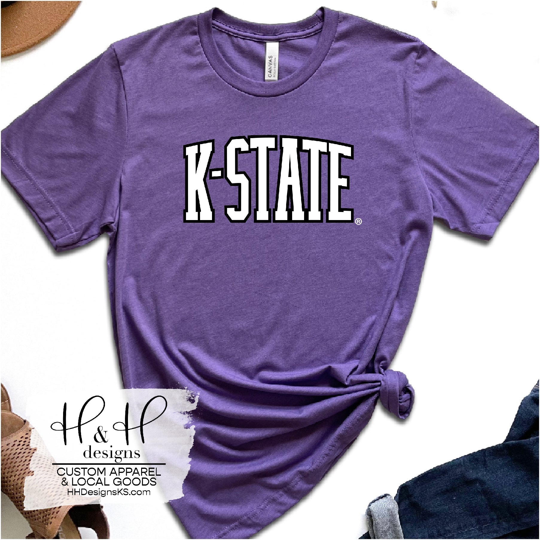 White K-State Arch ~ HHKSU136 ~ Licensed K-State Apparel – H&H Designs LLC