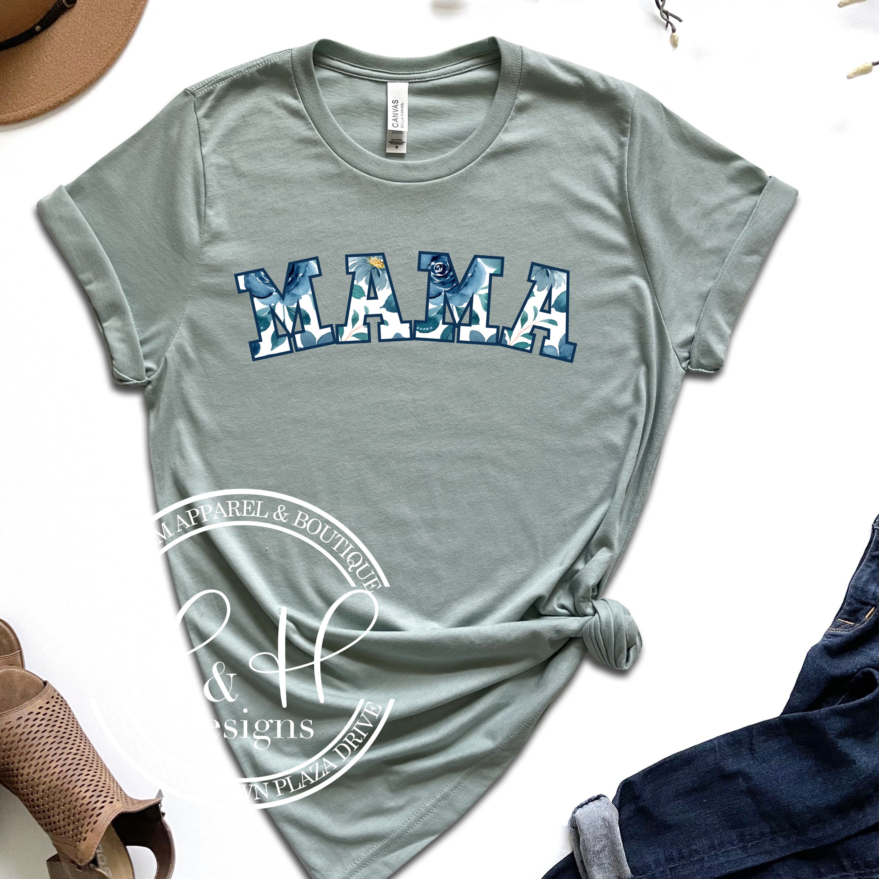 Mama Blue Floral Mock Patch – H&H Designs LLC